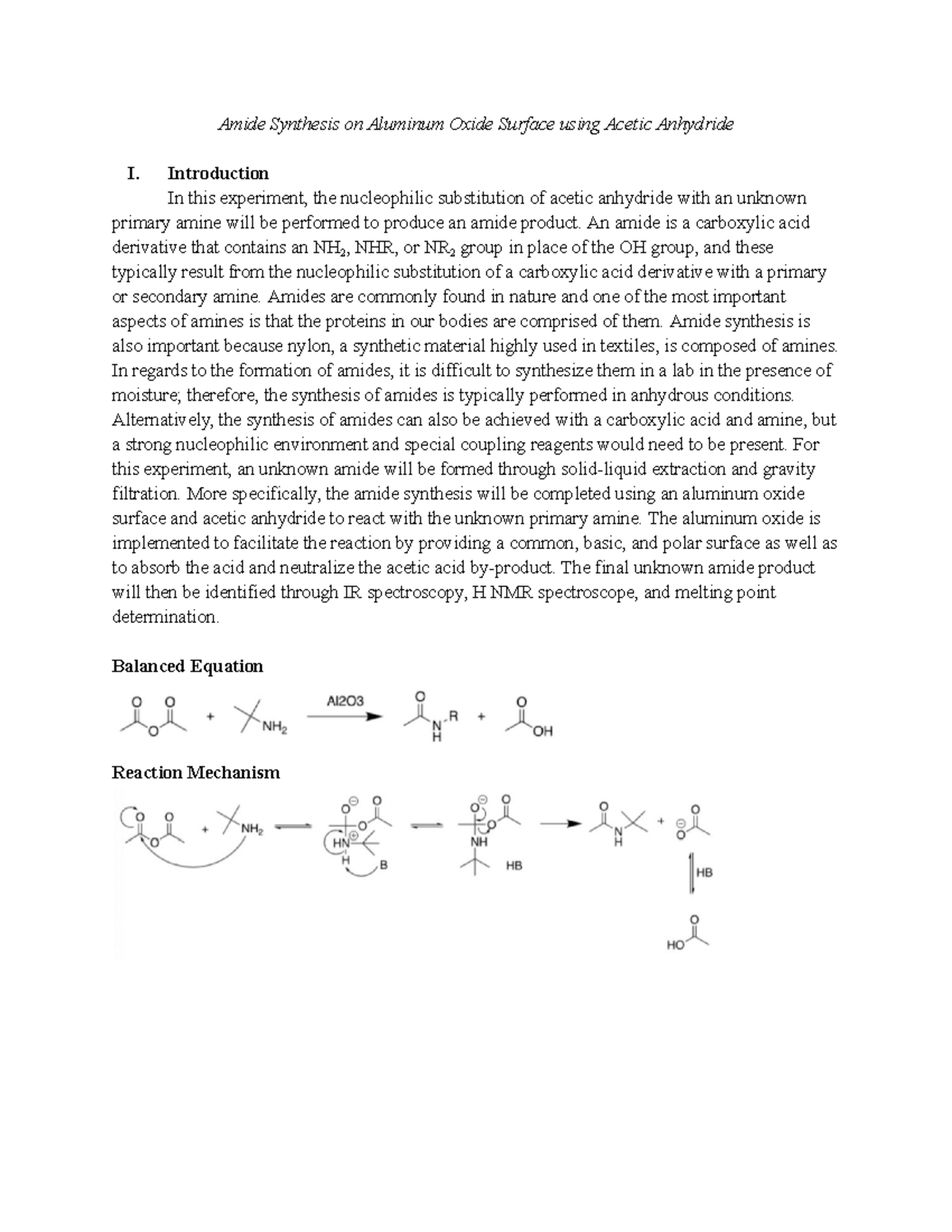 Experiment 6: Amide Synthesis on Al2O3 Surface with Acetic Anhydride ...