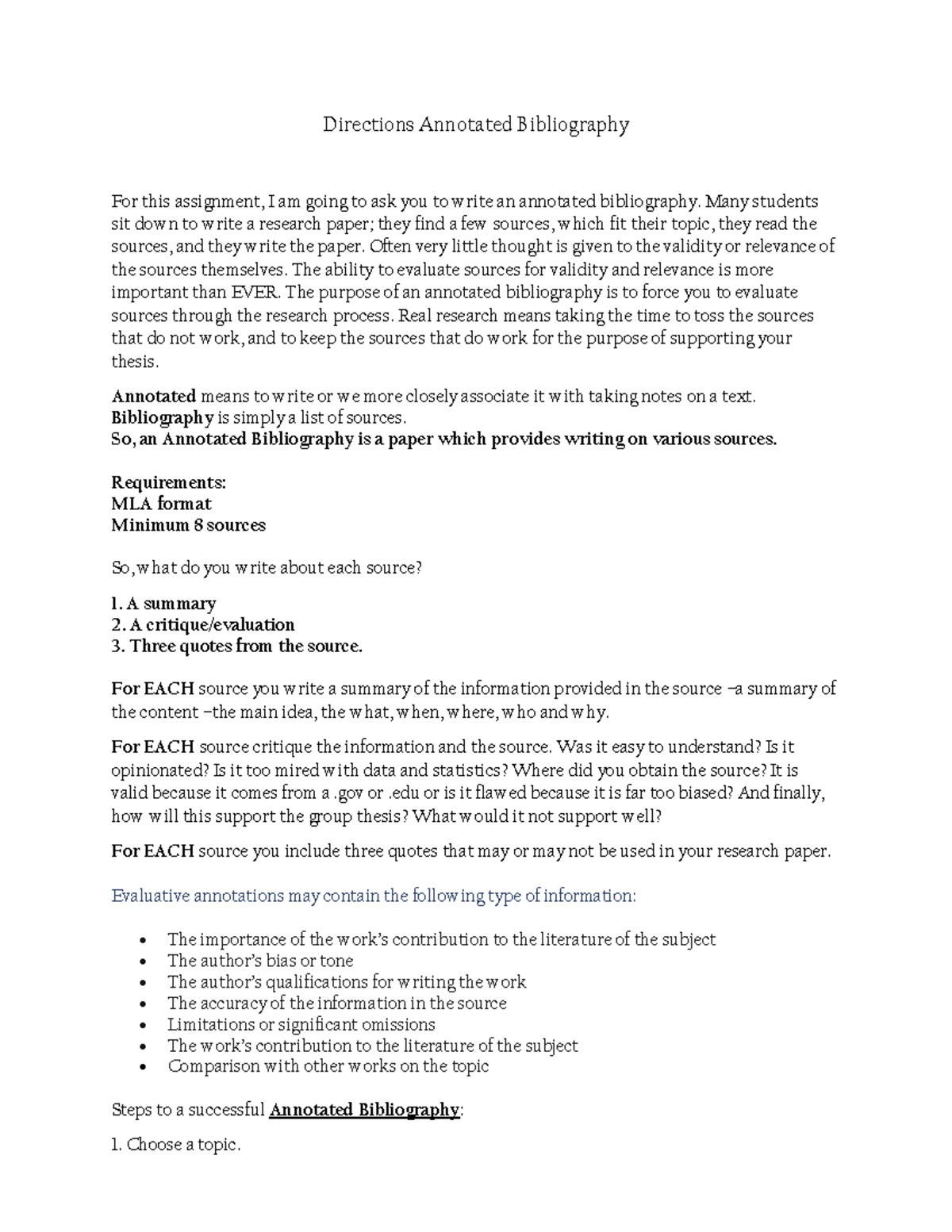 Annotated Bibliography Directions: Evaluating Sources for Research ...