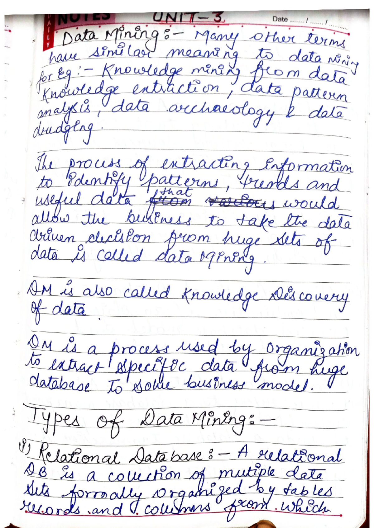 Unit3DM-wh - Notes of data mining - NOTES Date Data Mining Many other ...