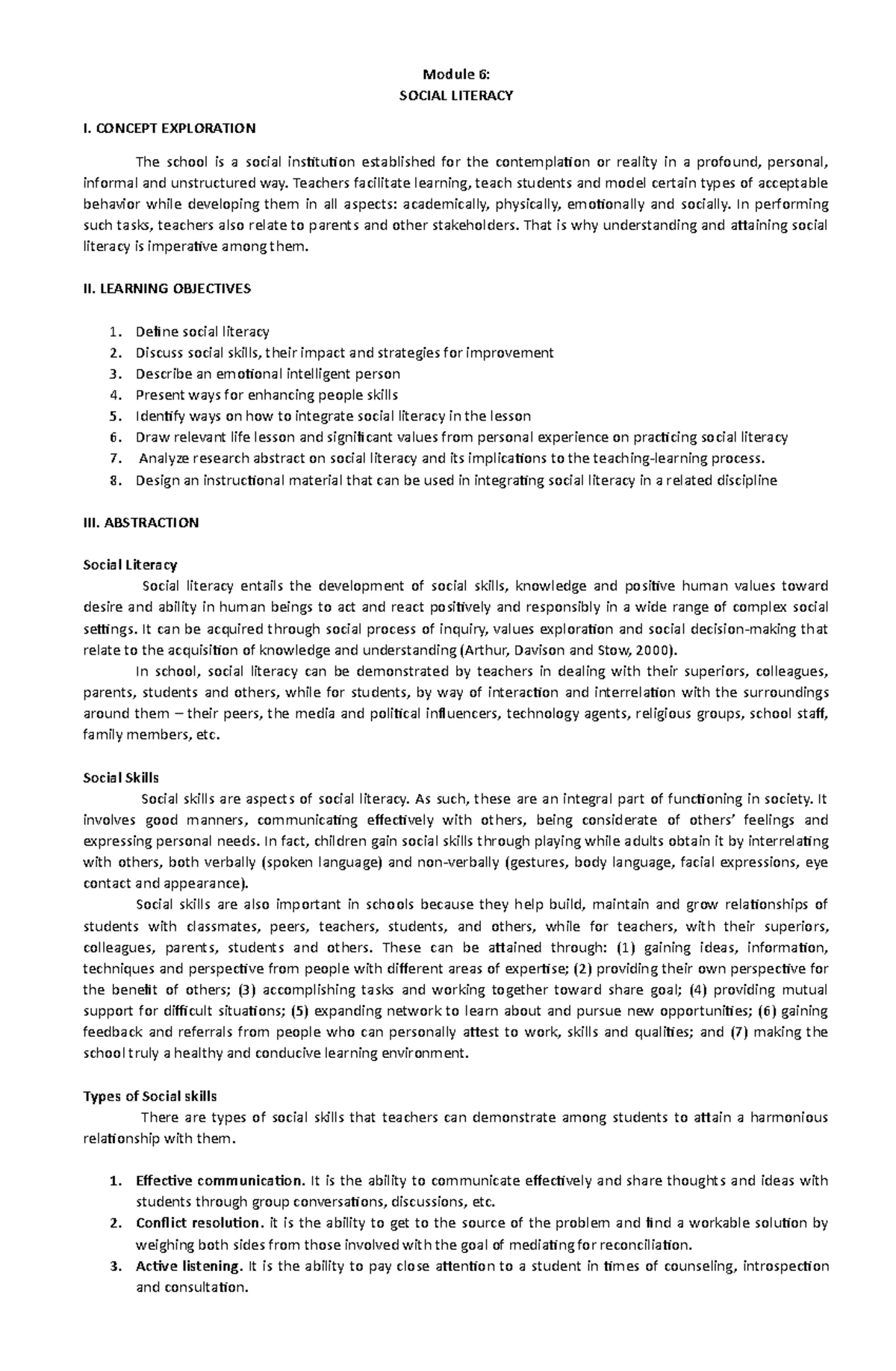 Module-10 - module - Module 10: ECOLITERACY I. CONCEPT EXPLORATION In ...