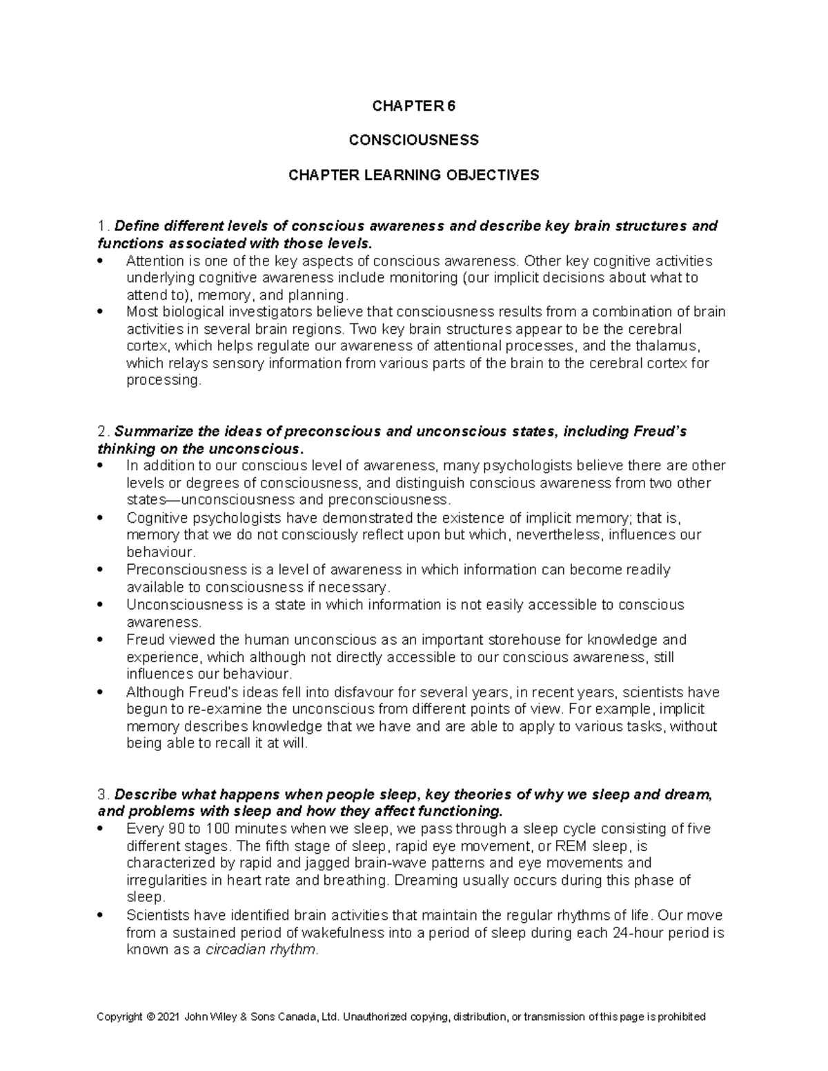 CHAPTER 6: CONSCIOUSNESS - Key Concepts and Learning Objectives - Studocu