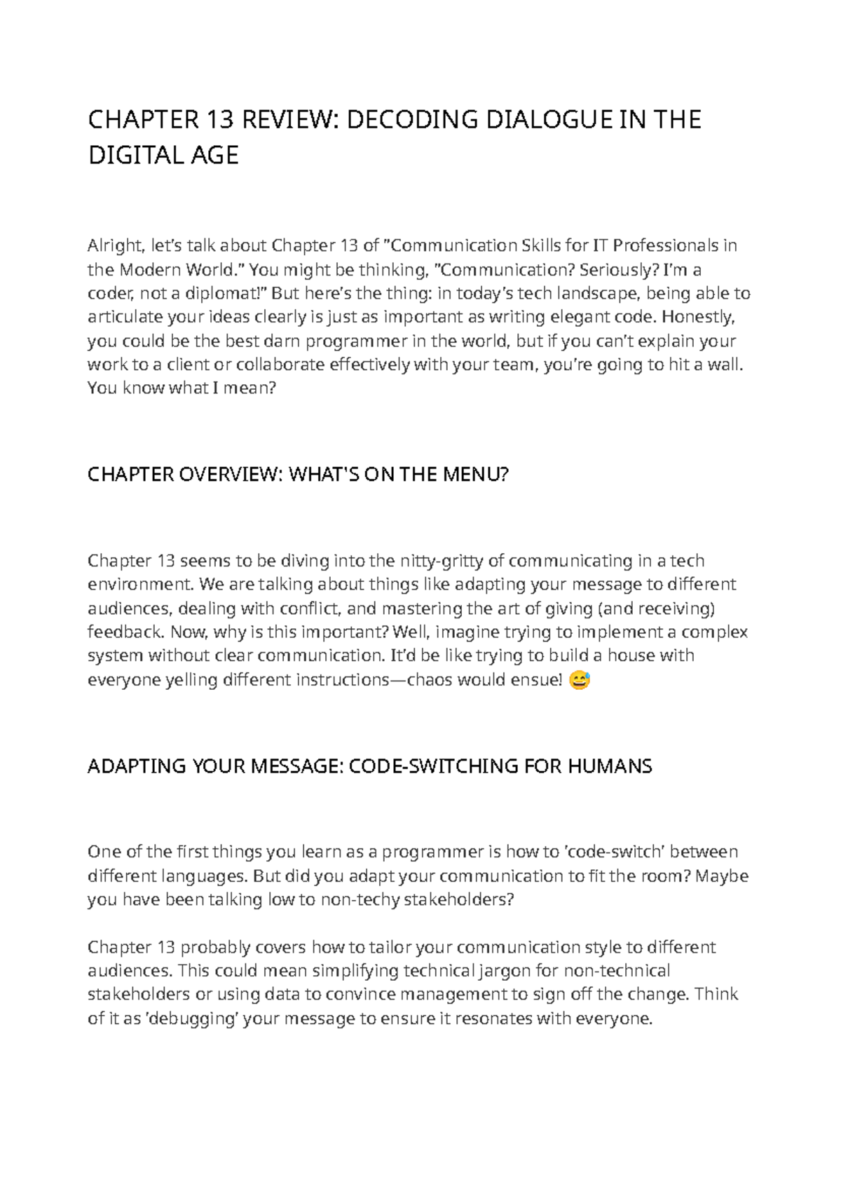 CHAPTER 13 REVIEW: COMMUNICATING IN TECH ENVIRONMENTS - Studocu