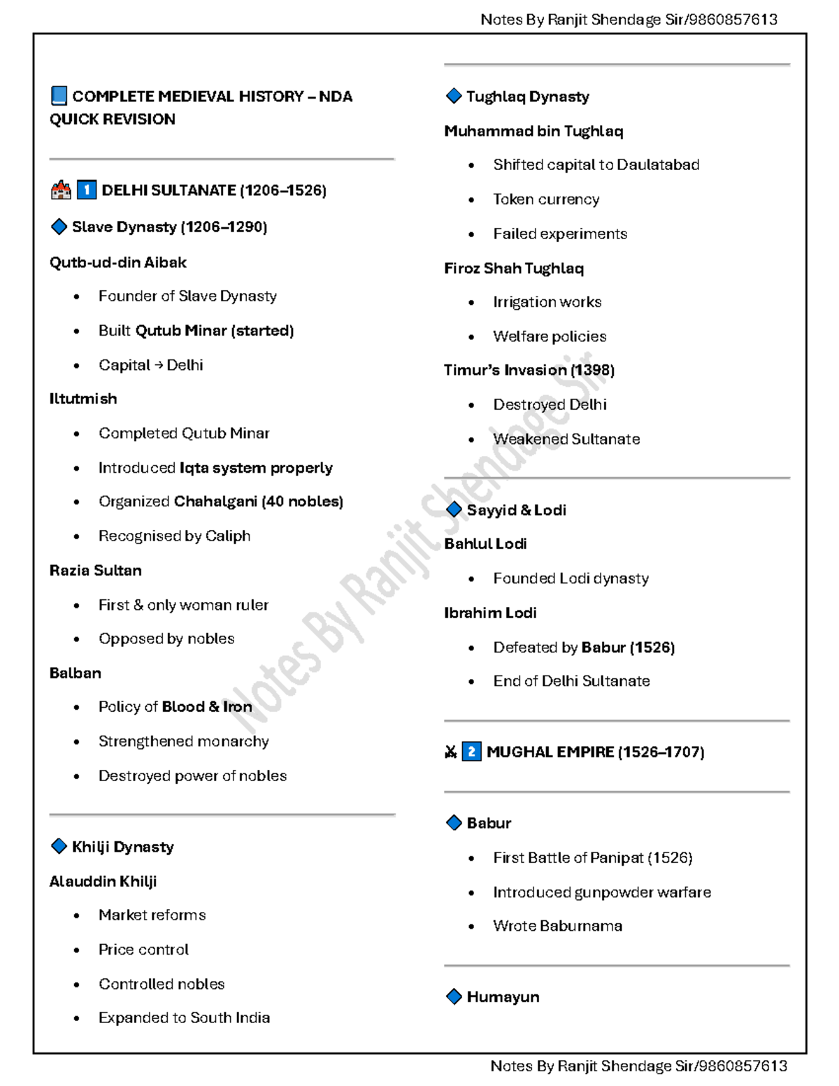 Complete Medieval History NDA Quick Revision Notes - Studocu