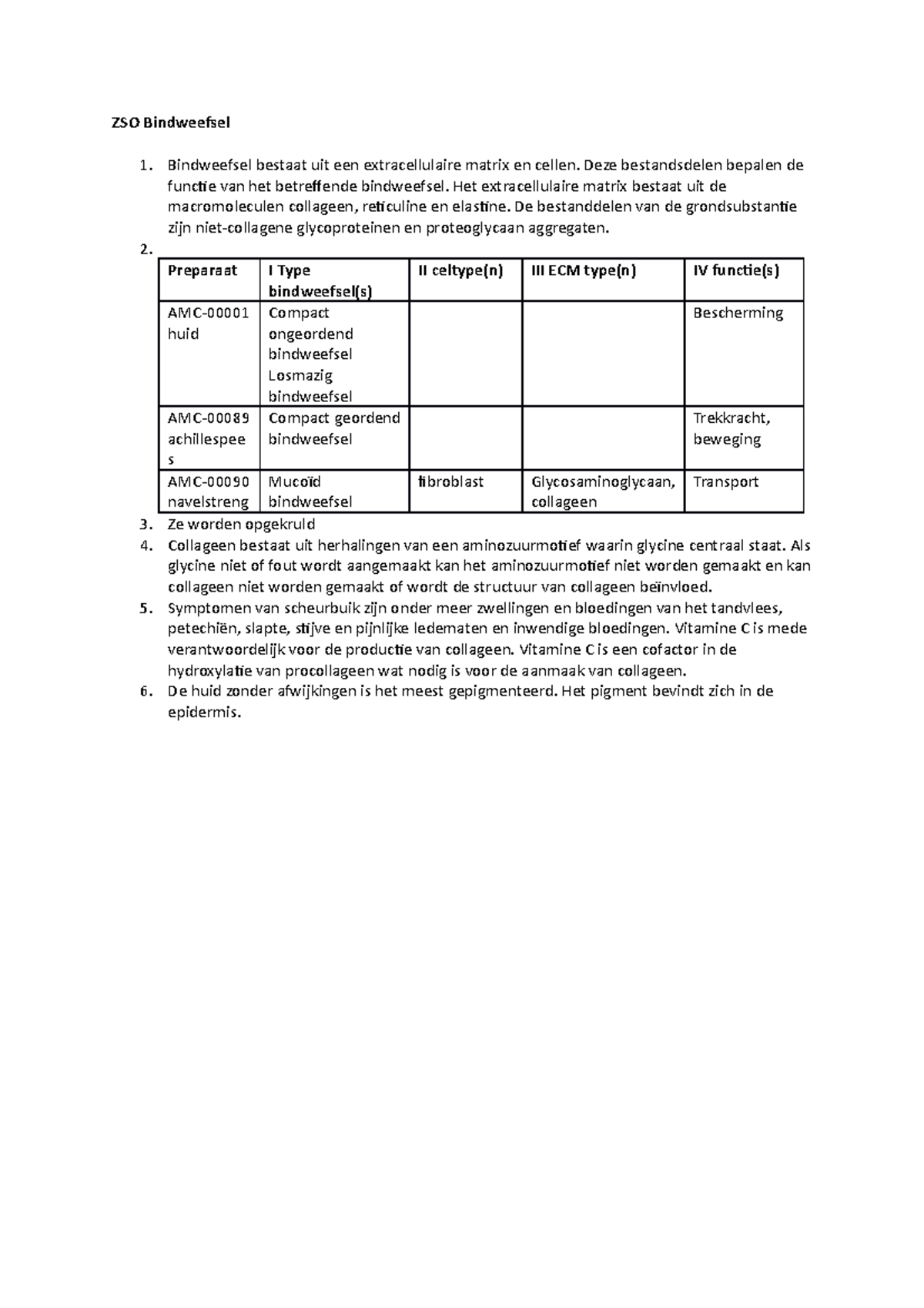 ZSO Bindweefsel Lesweek 1: Anatomie en Functie van Bindweefsel ...