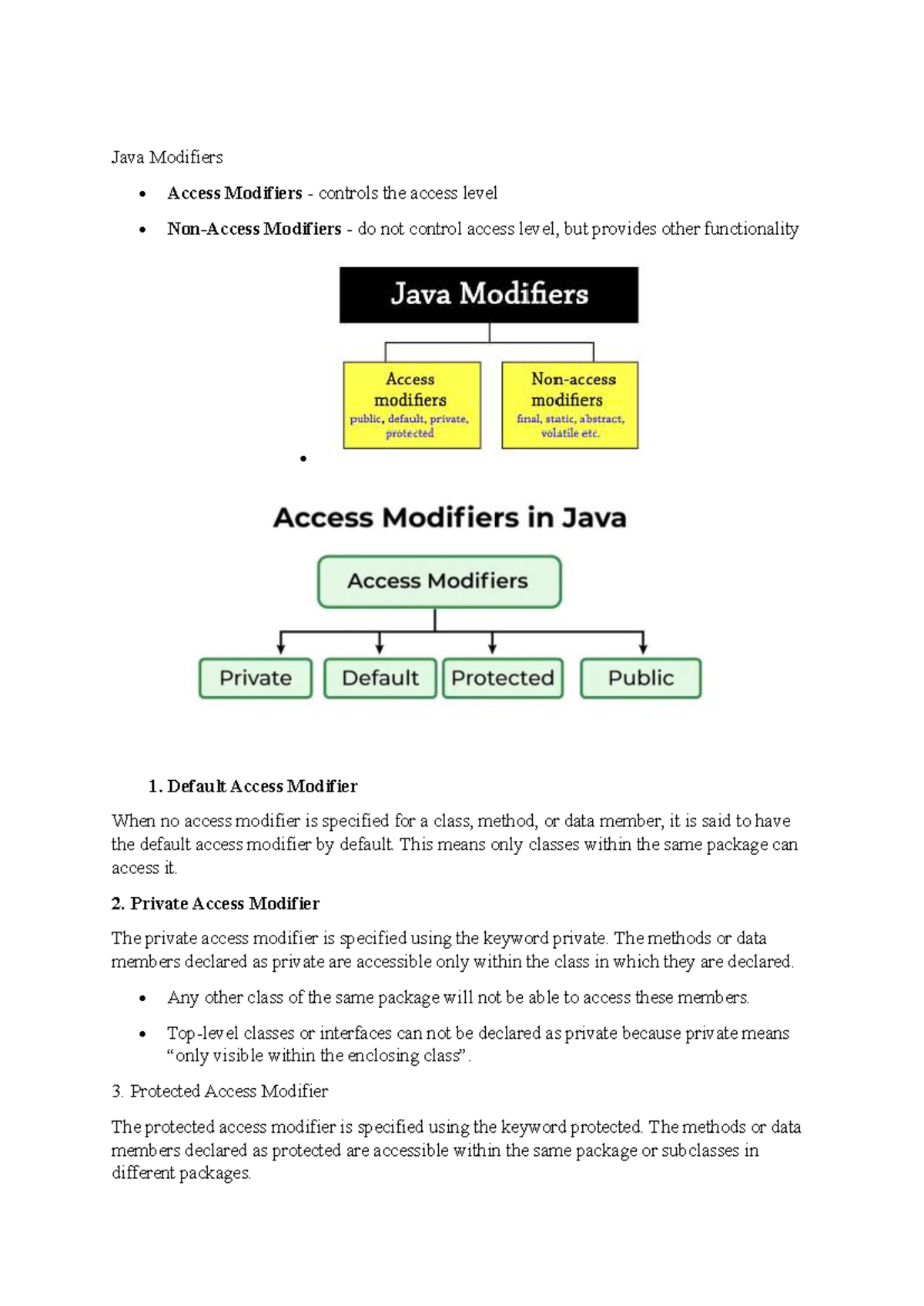 Java Access Modifiers Explained: Default, Private, Protected, Public - Studocu