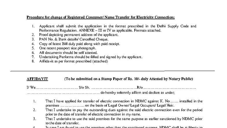 Procedure for Change of Registered Name Transfer for Electricity - Studocu