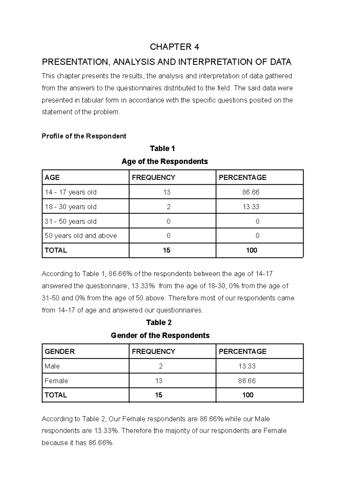 Presentation, Analysis, and Interpretation of Data (Chapter IV) - Studocu