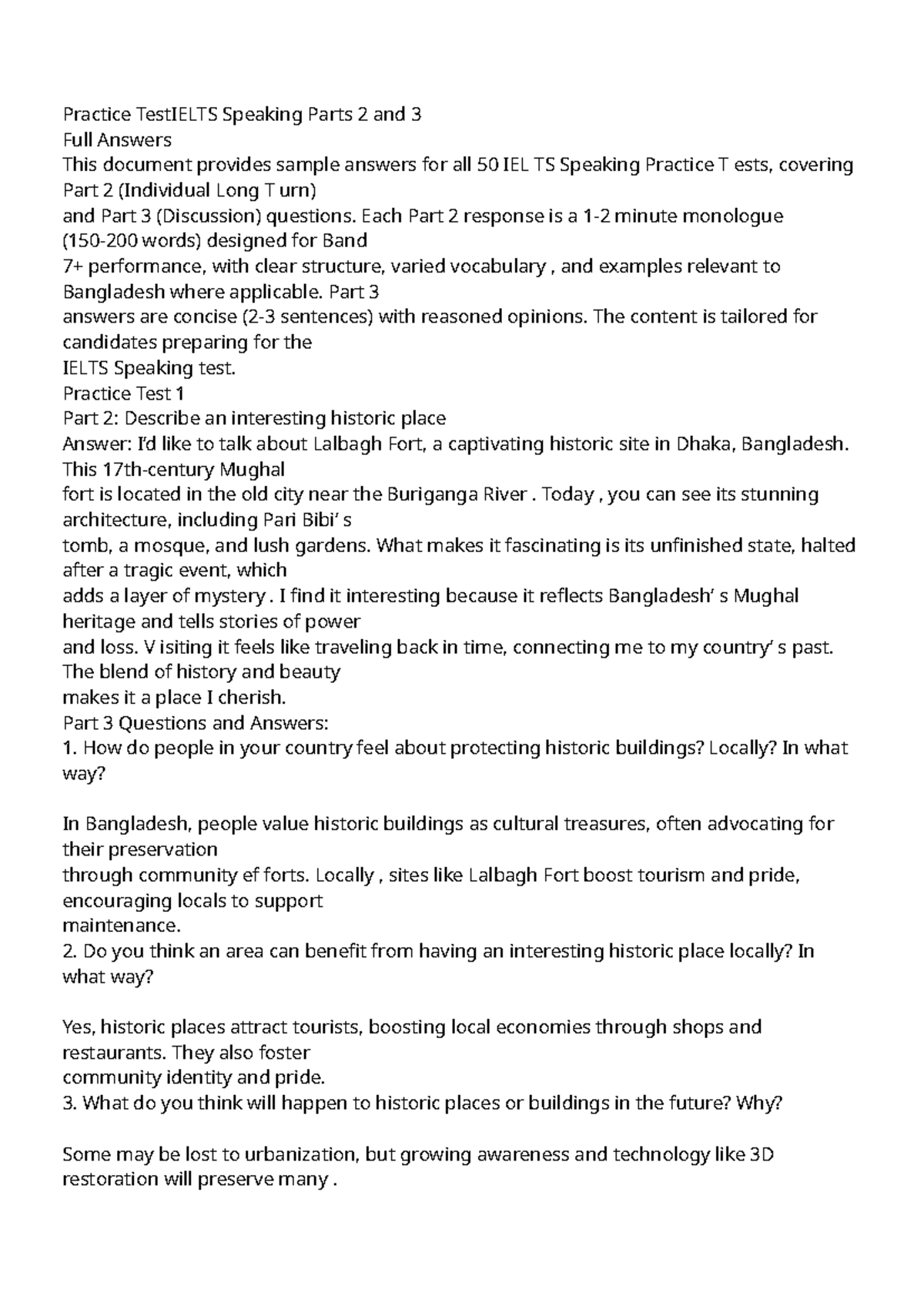IELTS Speaking Practice Test: Sample Answers for Parts 2 & 3 - Studocu