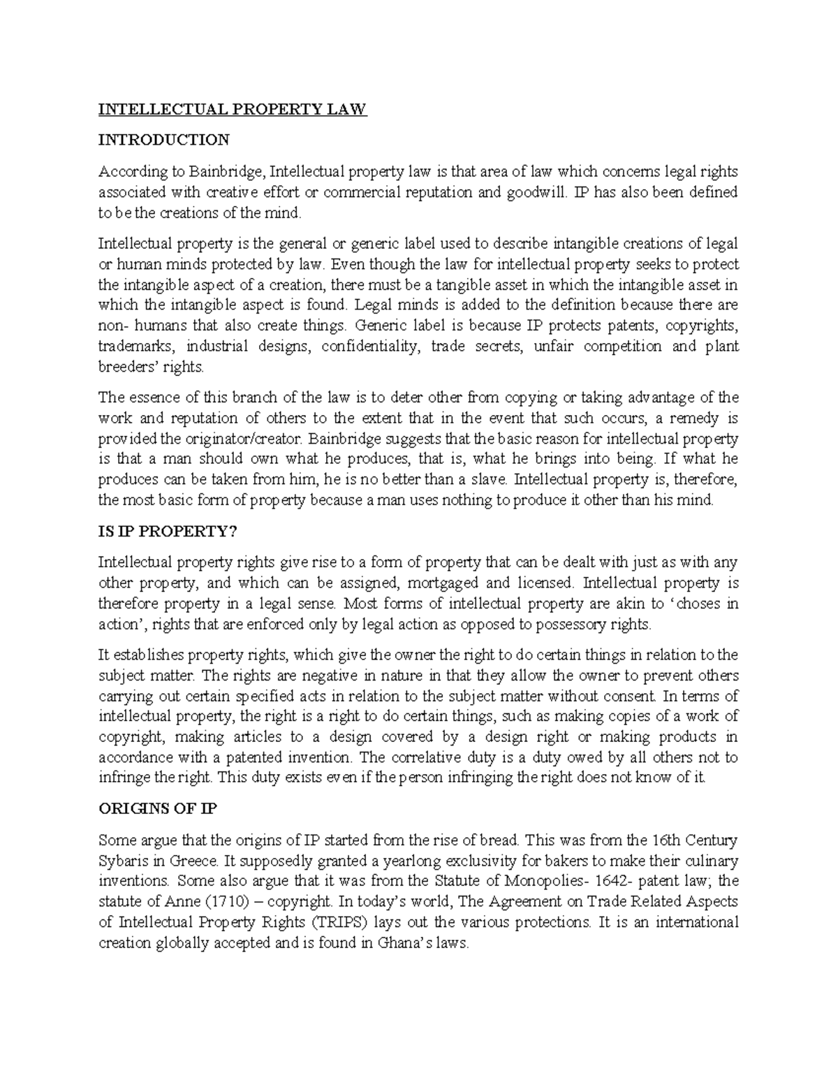 Intellectual Property Law Notes - Course Code IPL 101 Study Guide - Studocu