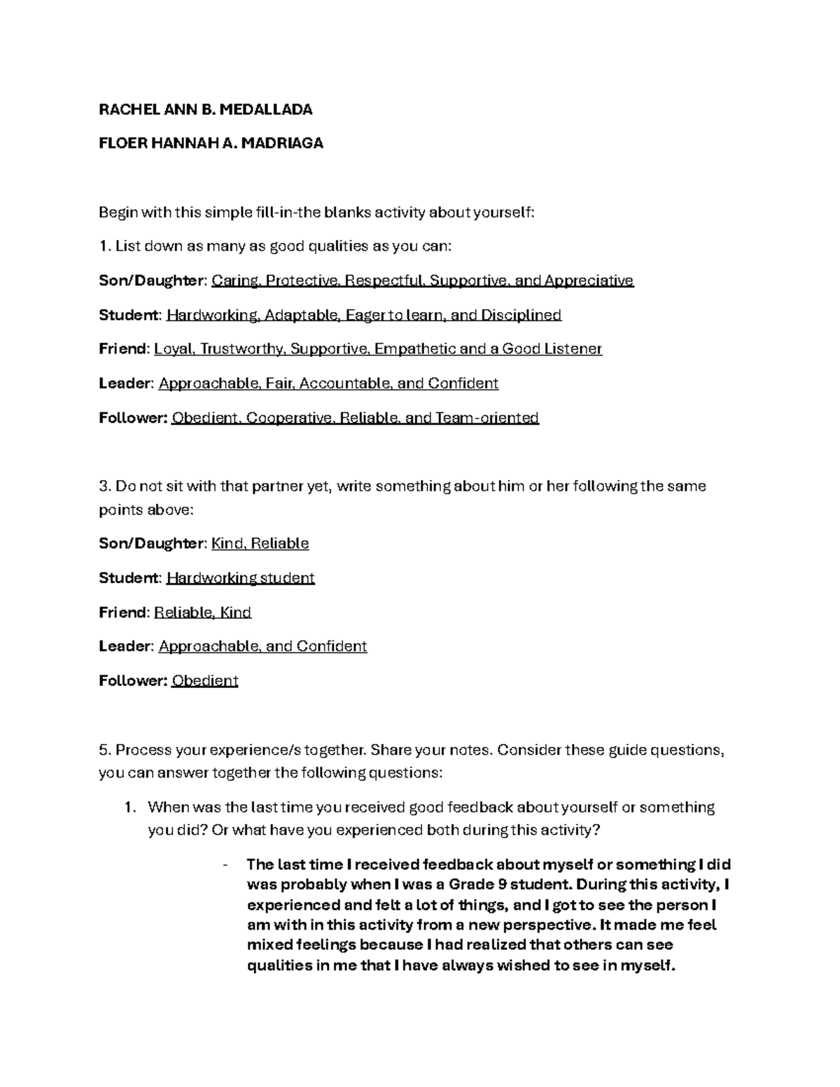 Pair Discussion Medallada - RACHEL ANN B. MEDALLADA FLOER HANNAH A ...