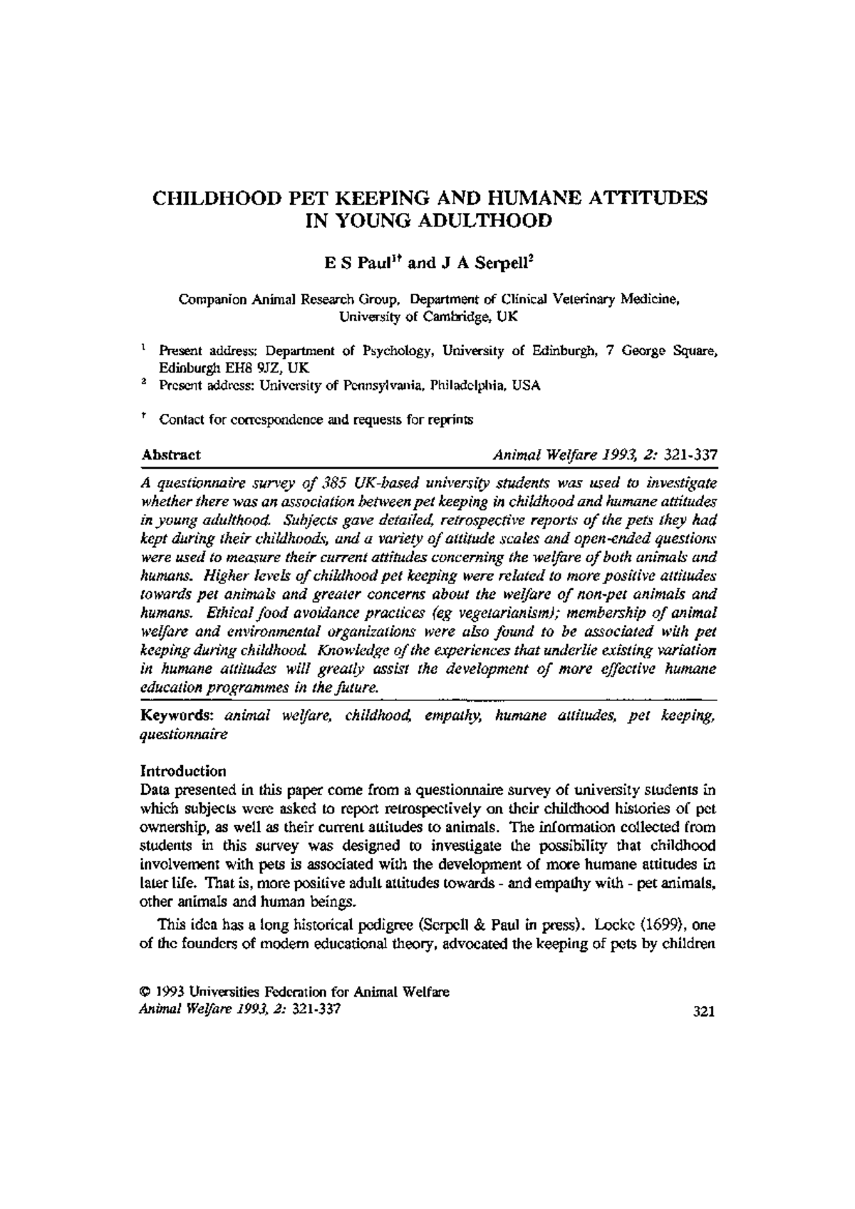Pet Ownership in Childhood and Its Impact on Humane Attitudes - Studocu