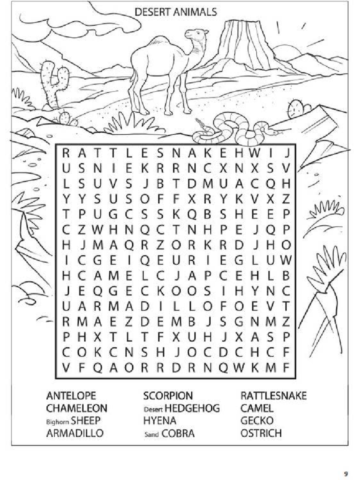 Camel Word Search Worksheet - 0 • • = .....____ DESERT ANIMALS ...