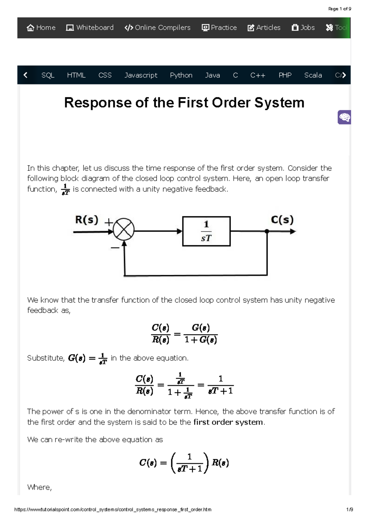 Response of the First Order System - Control Systems Lecture Notes ...