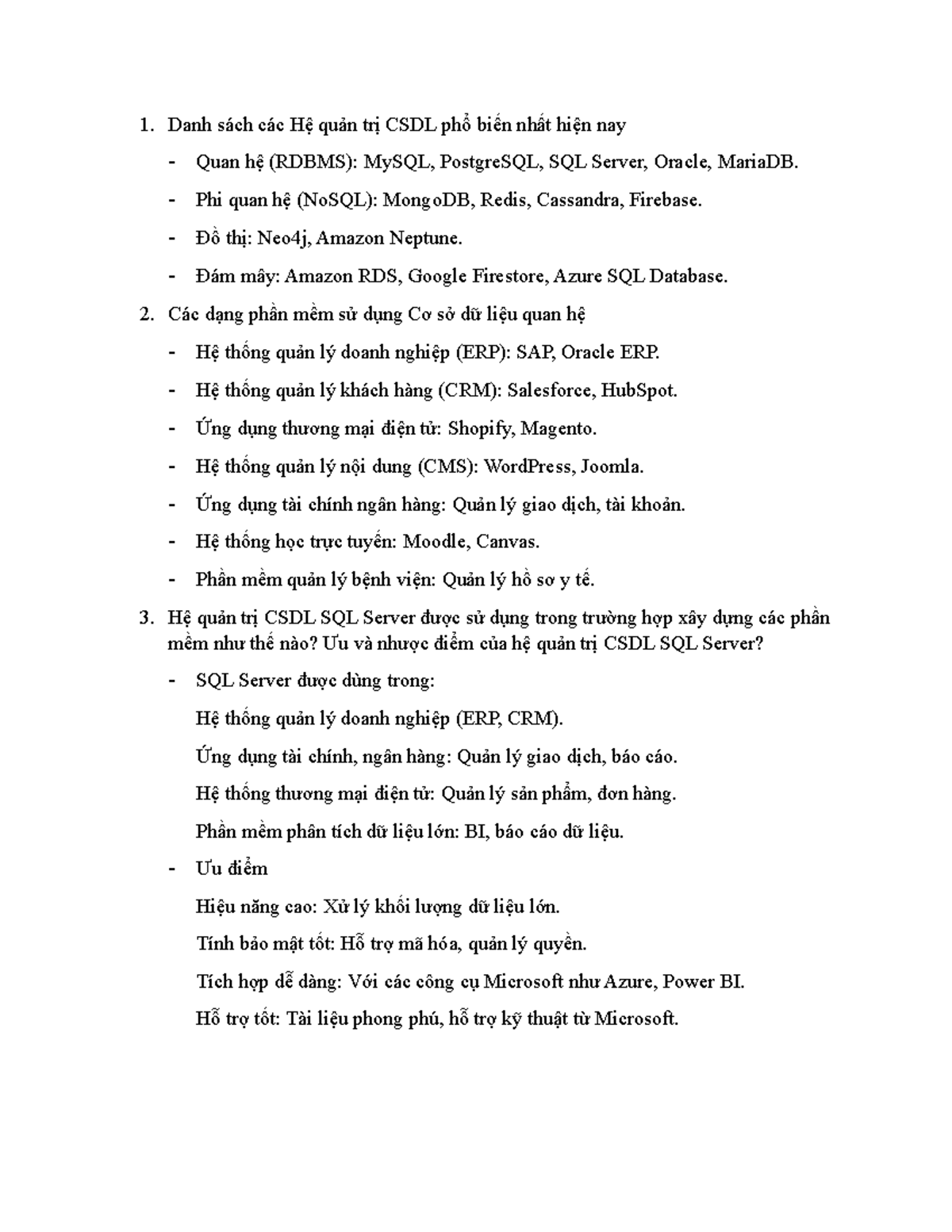 Bài 7A - Tìm Hiểu Về Các Hệ Quản Trị CSDL Phổ Biến Nhất - Studocu