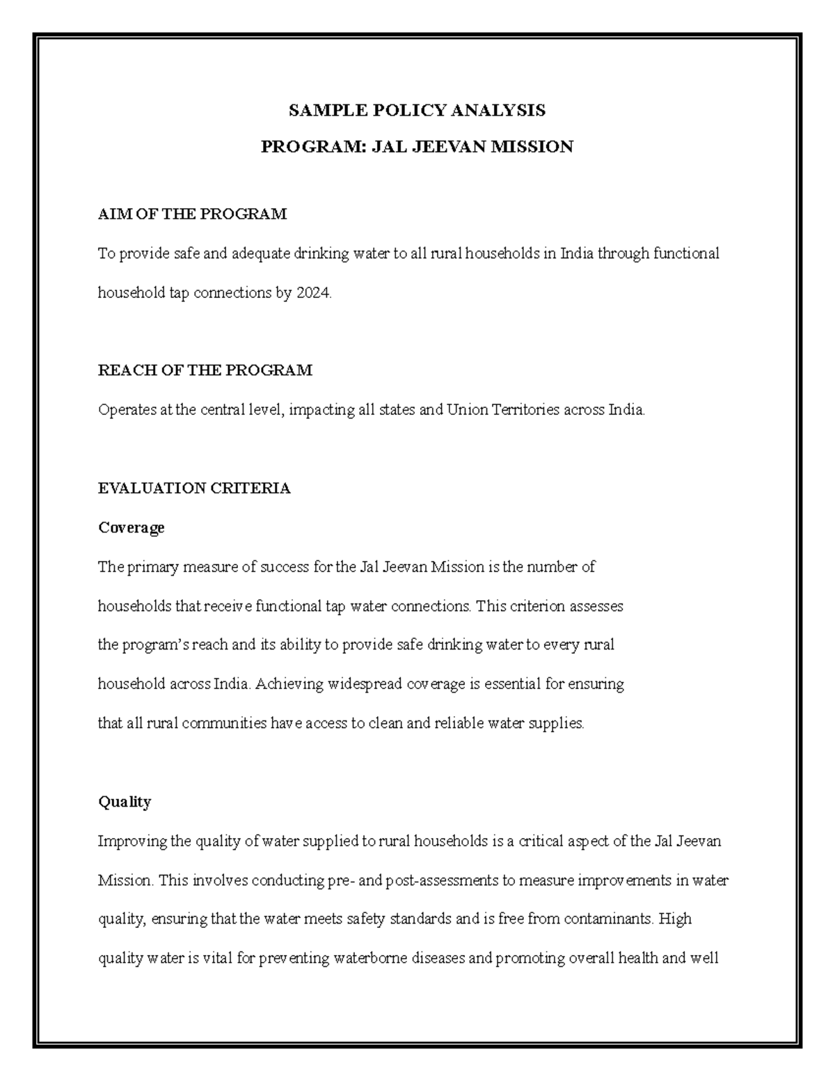 JAL JEEVAN MISSION: Policy Analysis & Recommendations for 2024 - Studocu