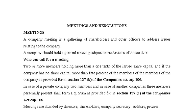 Meetings and Resolutions: Understanding Company Procedures (COMP 106 ...
