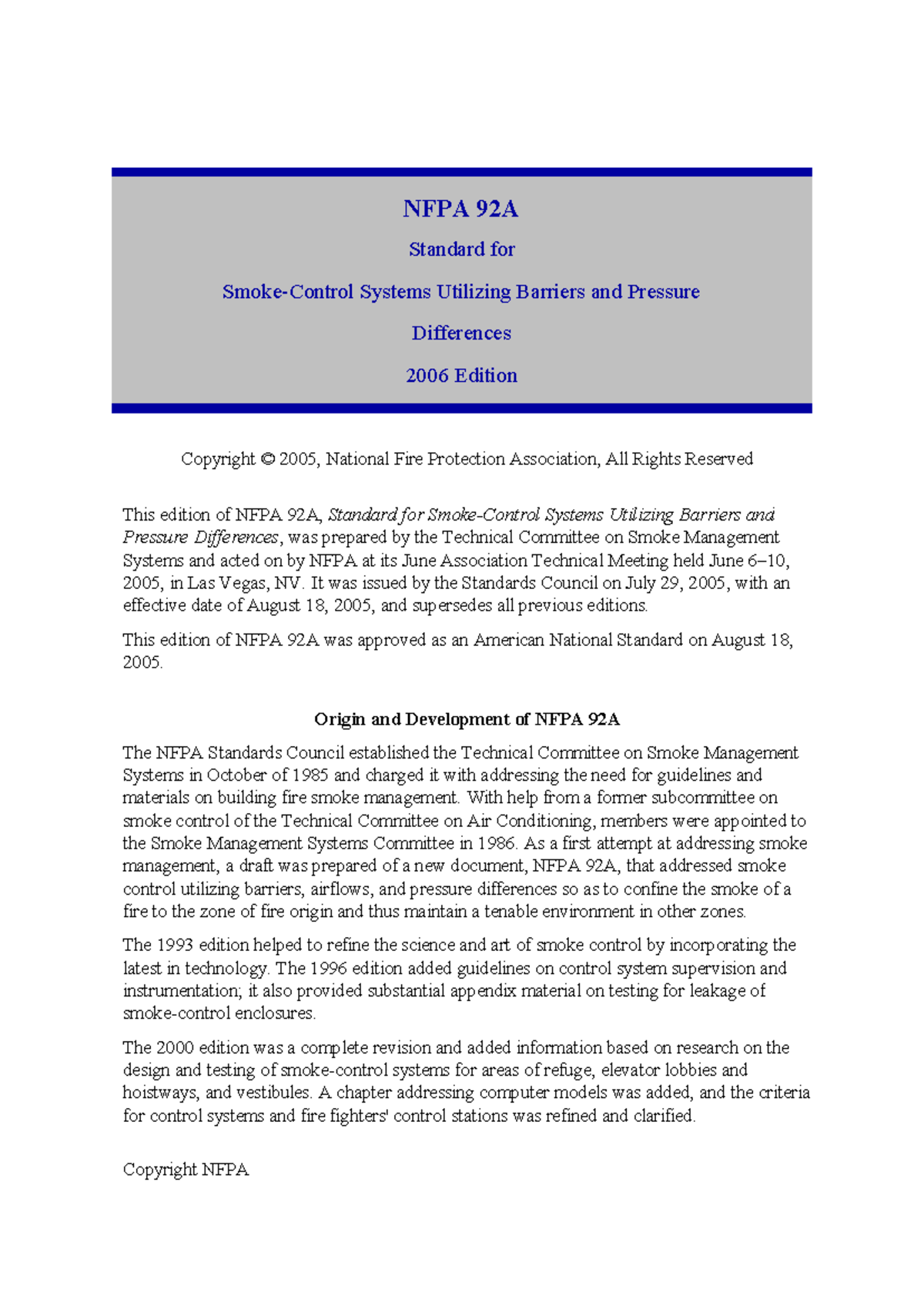 NFPA 92A - Estándar para Sistemas de Control de Humo 2006 - Studocu