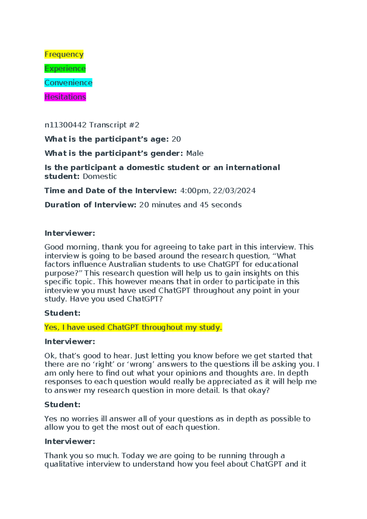 Transcript of Interview: Factors Influencing ChatGPT Usage by Male ...