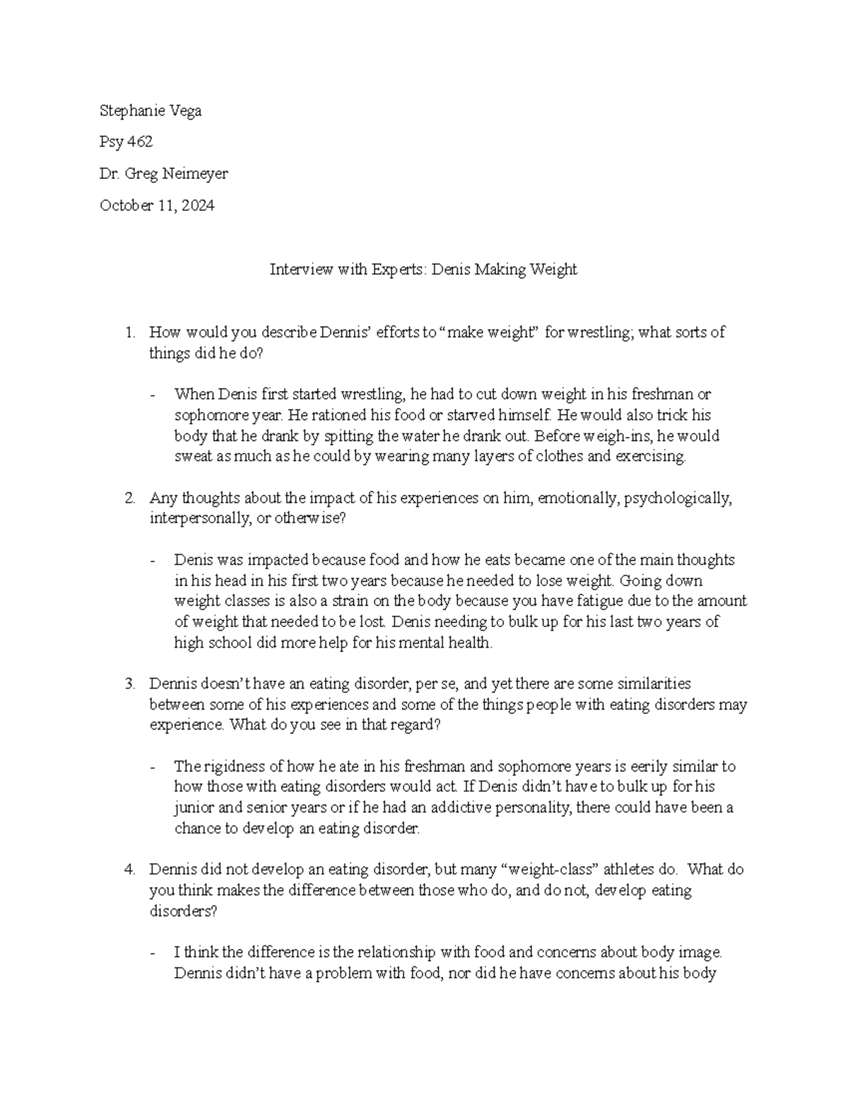 Interview with Experts: Denis' Weight Management Journey in Psy 462 ...