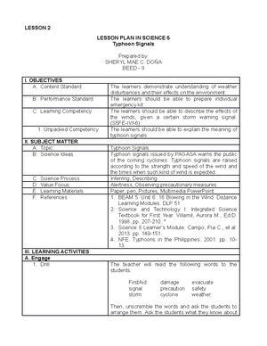 Weather DLP Science - Detailed Lesson Plan in Science 3 I. OBJECTIVES ...