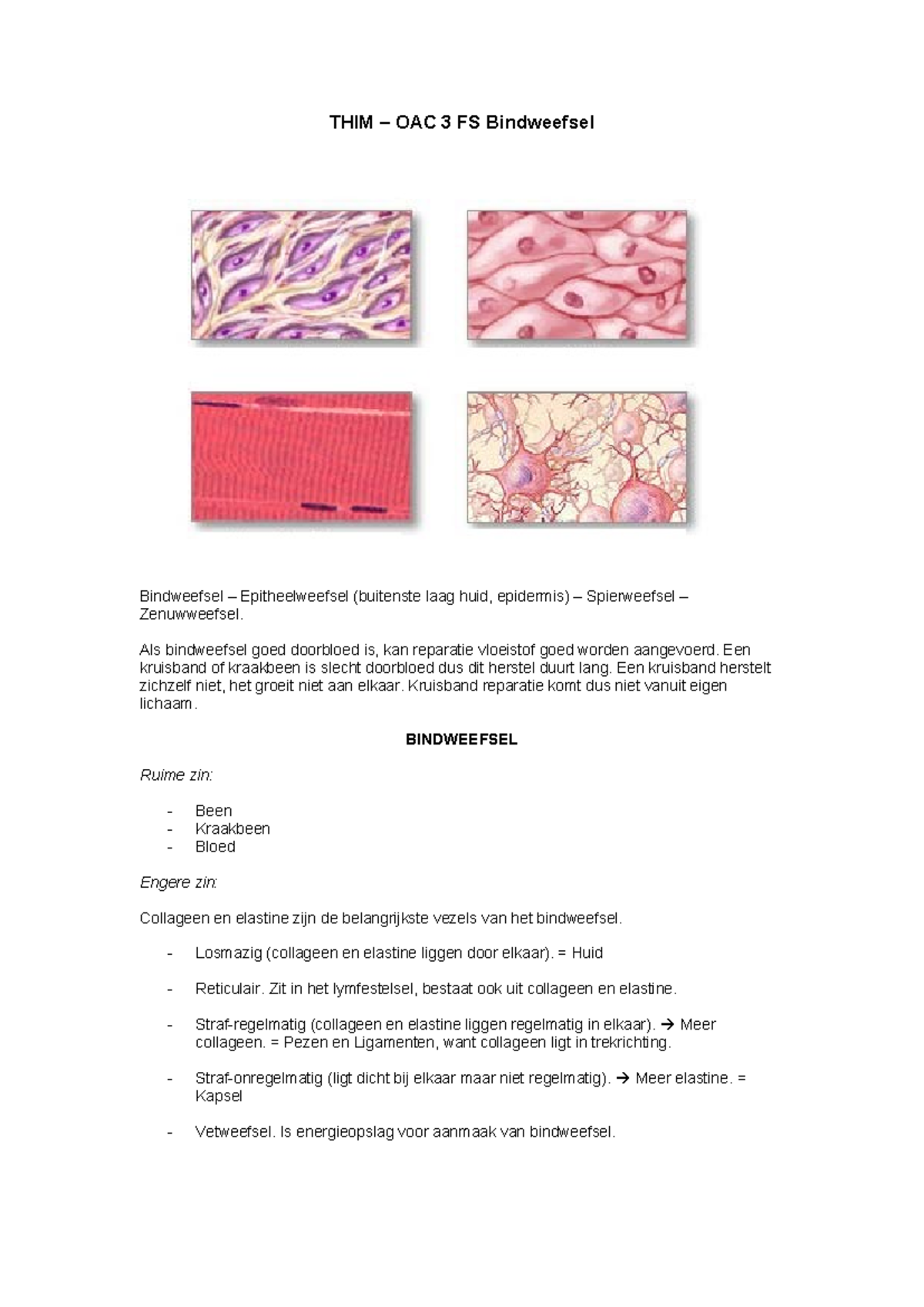 THIM – OAC 3 FS Bindweefsel: Functies, Cellen en Herstelfasen - Studeersnel