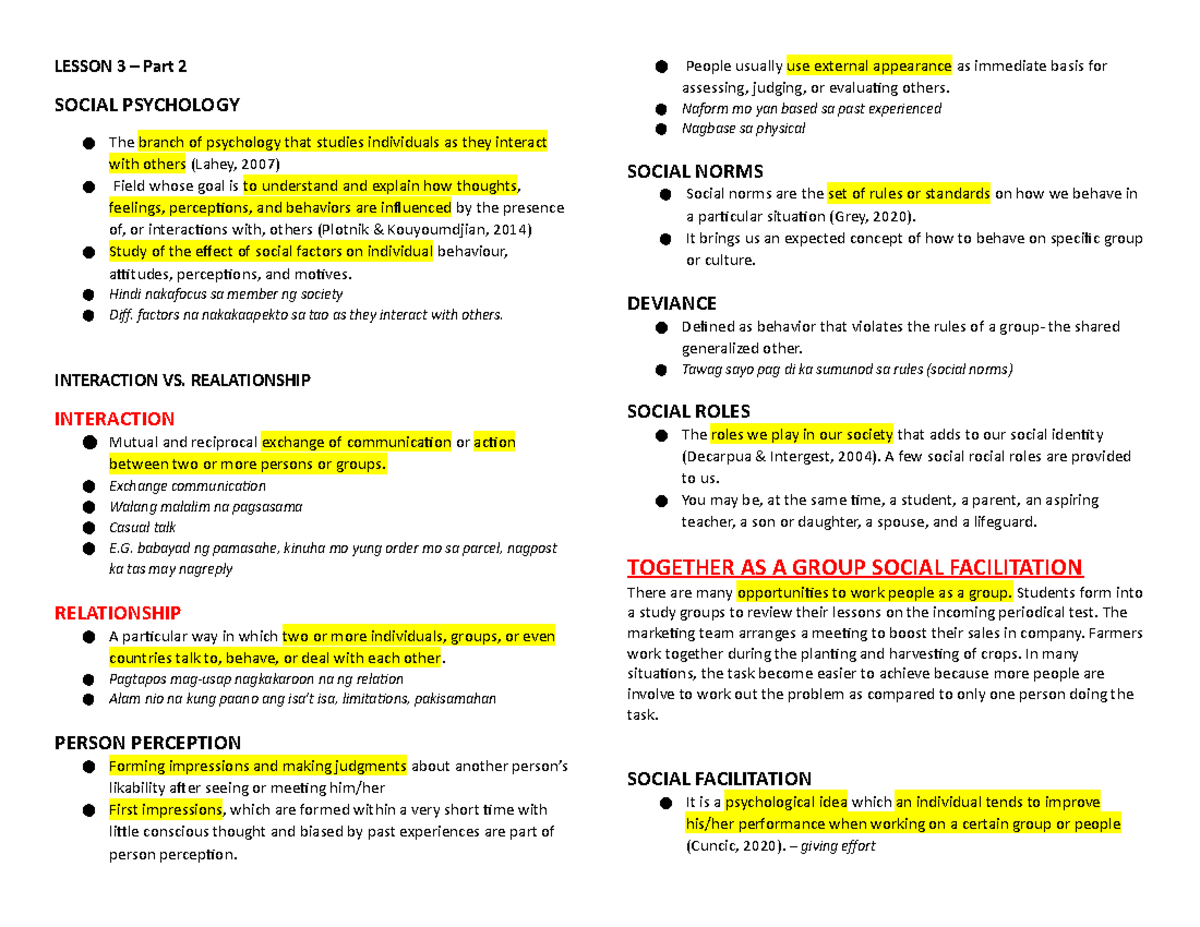 Lesson 3 part 2 - SOCIAL PSYCHOLOGY - LESSON 3 – Part 2 SOCIAL ...