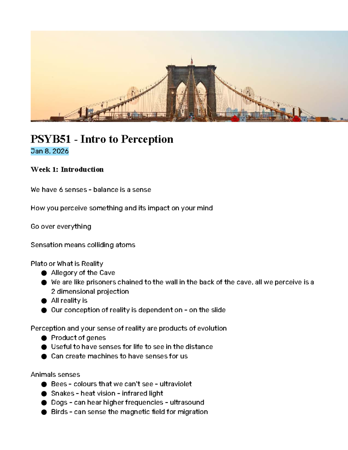 Lec 1 PSYB51 - Intro to Perception: Understanding Sensation and Reality ...