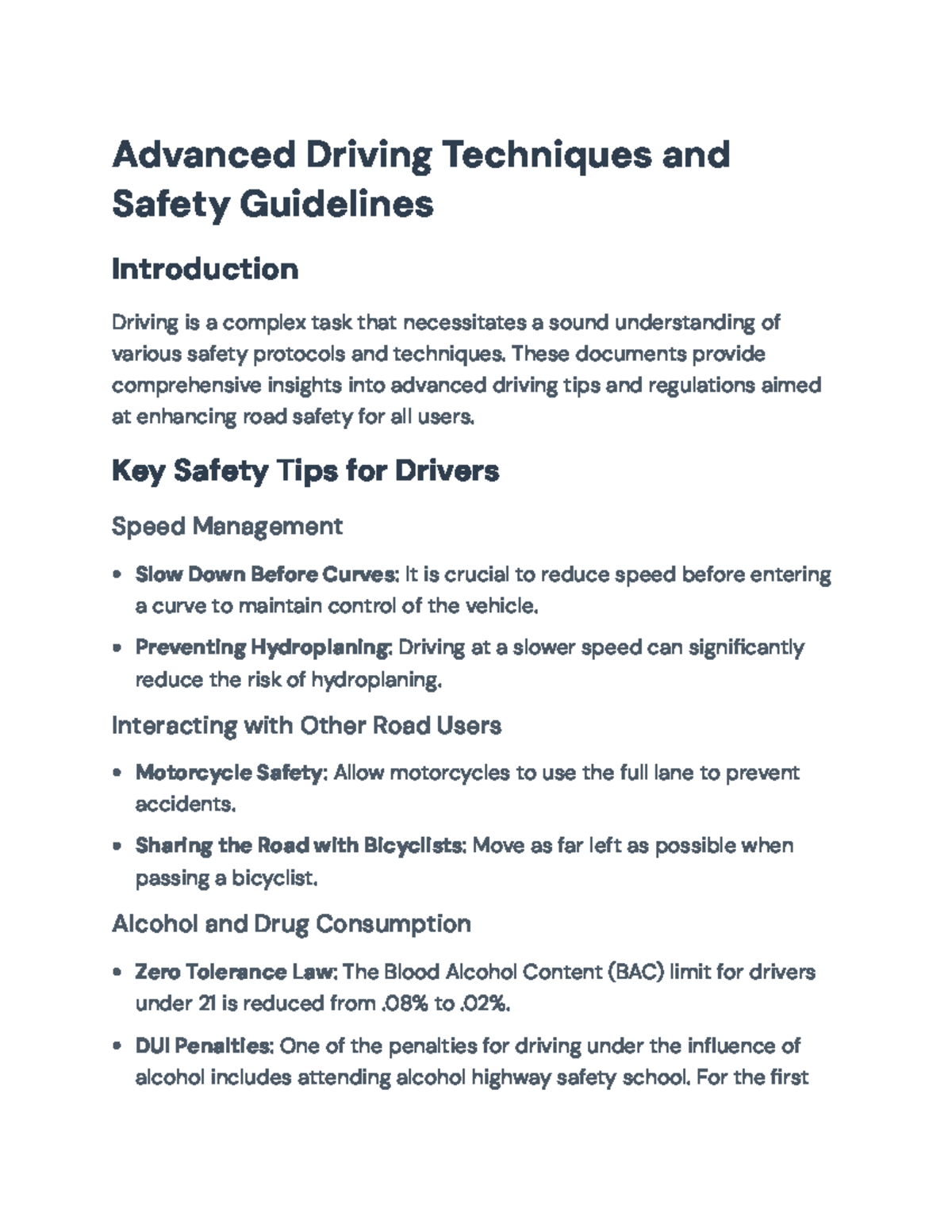 Advanced Driving Techniques and Safety Guidelines (Course Code: ADT101 ...