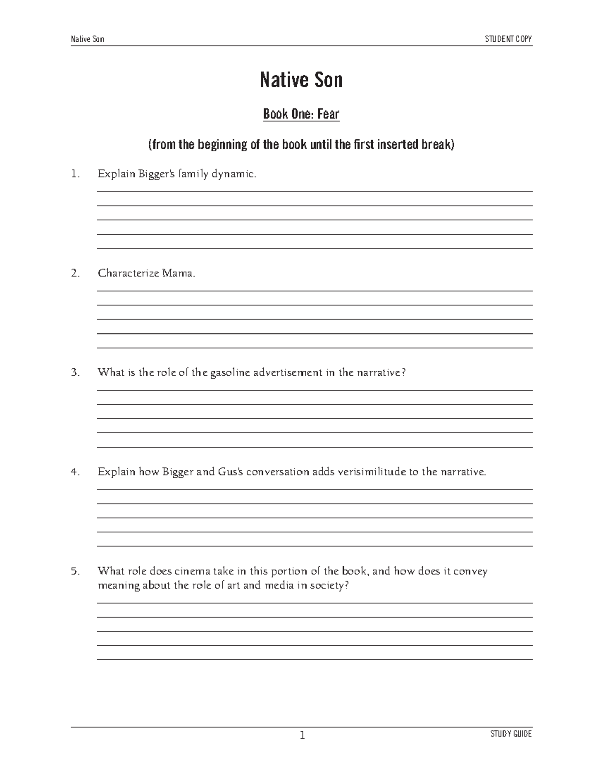 Native Son Study Guide: Key Questions and Themes (Books 1-3) - Studocu