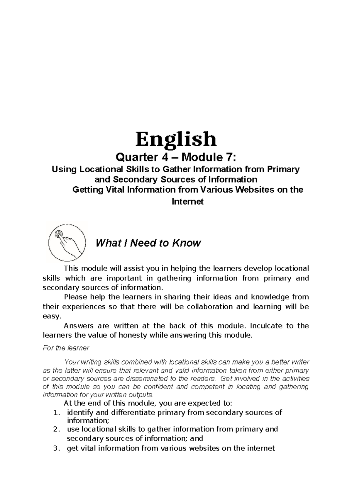 Quarter 4 Module 7: Mastering Locational Skills for Information ...