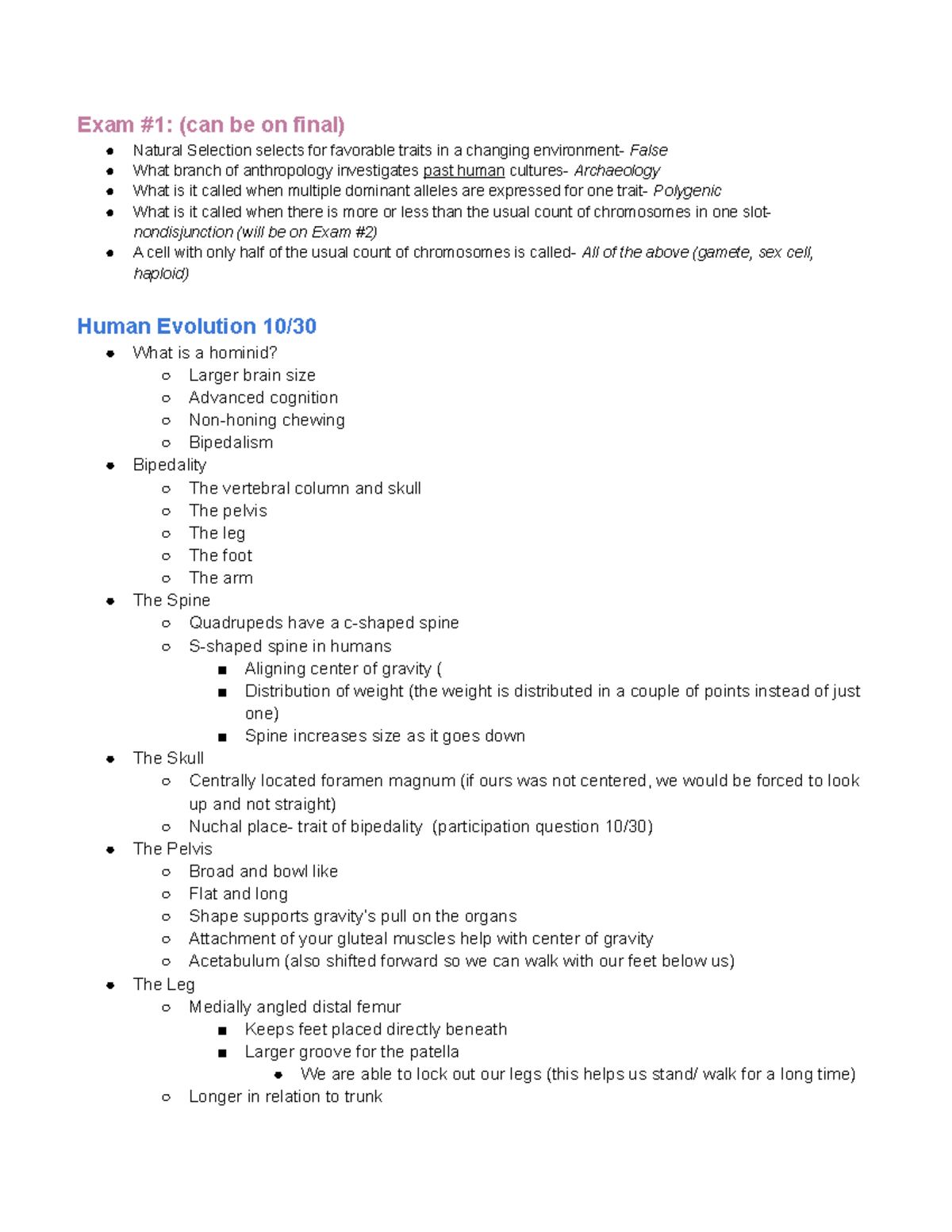 Anthropology 101 Unit 3 Exam & Lecture Notes on Human Evolution - Studocu