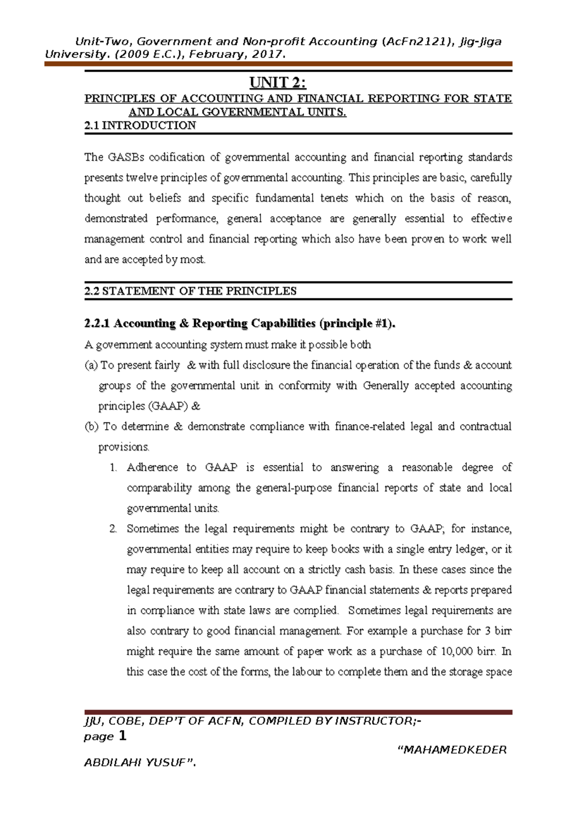 Unit 2: Principles of Accounting & Financial Reporting for Government ...