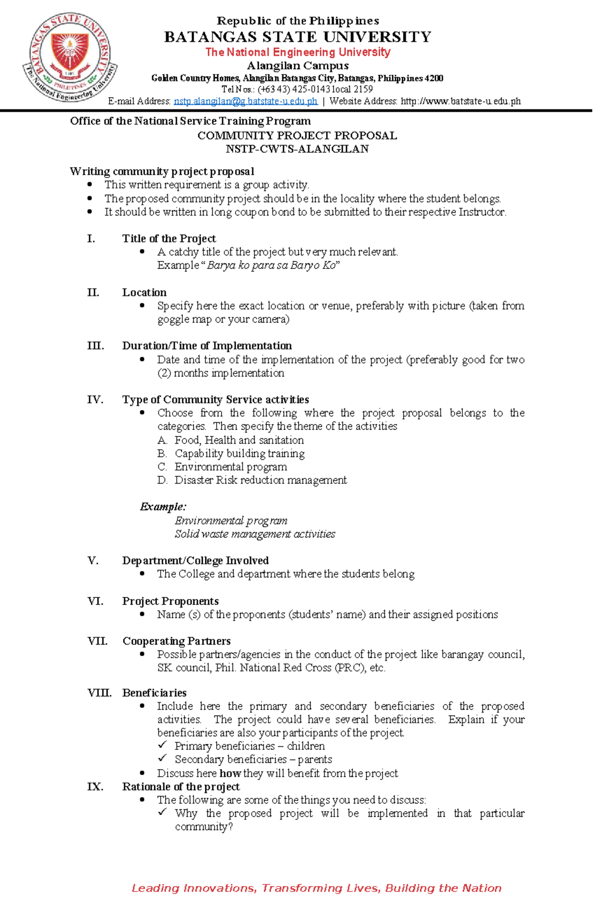 Community Project Proposal Format 2024 - NSTP 101 - Studocu