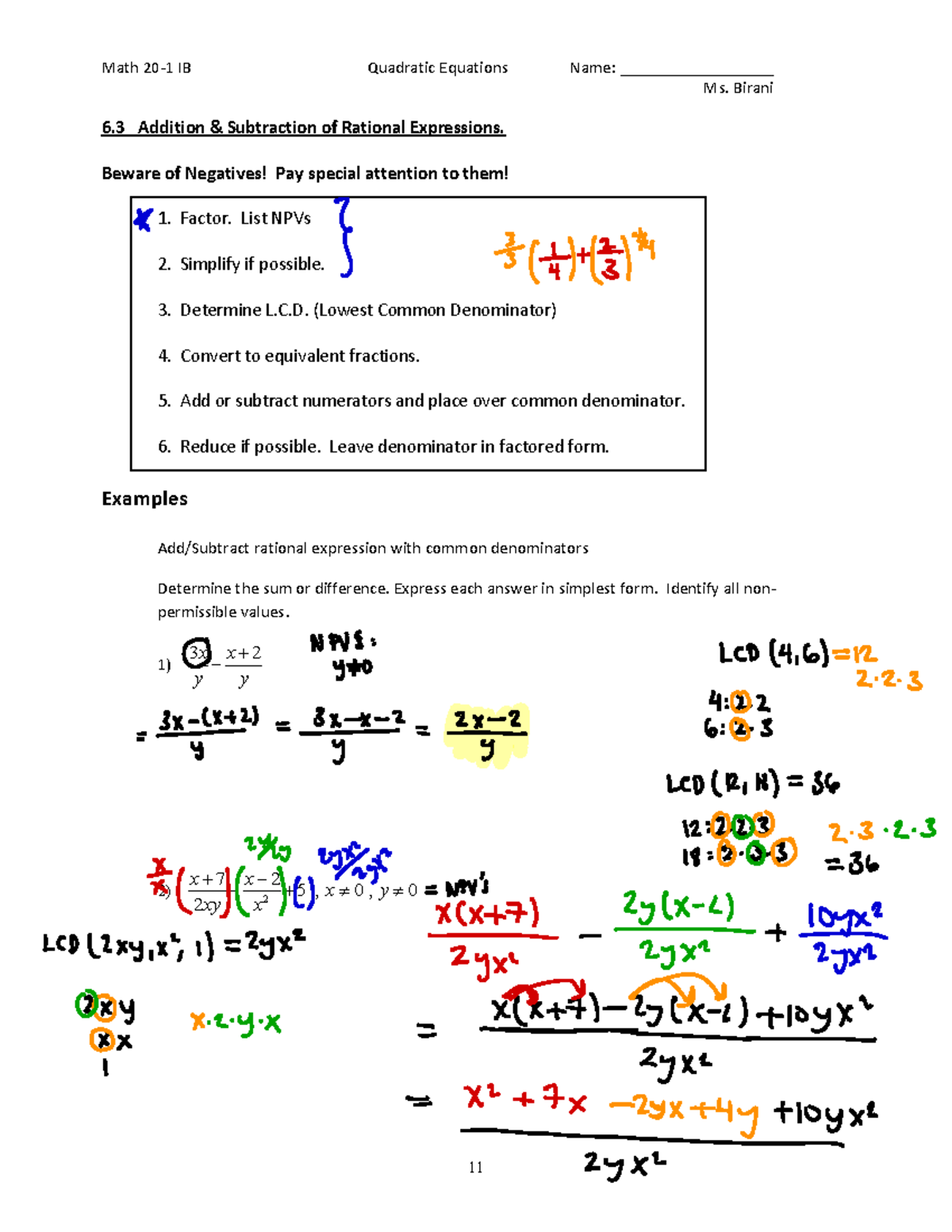 Math 20-1 Class Notes: Quadratic Equations & Rational Expressions - Studocu