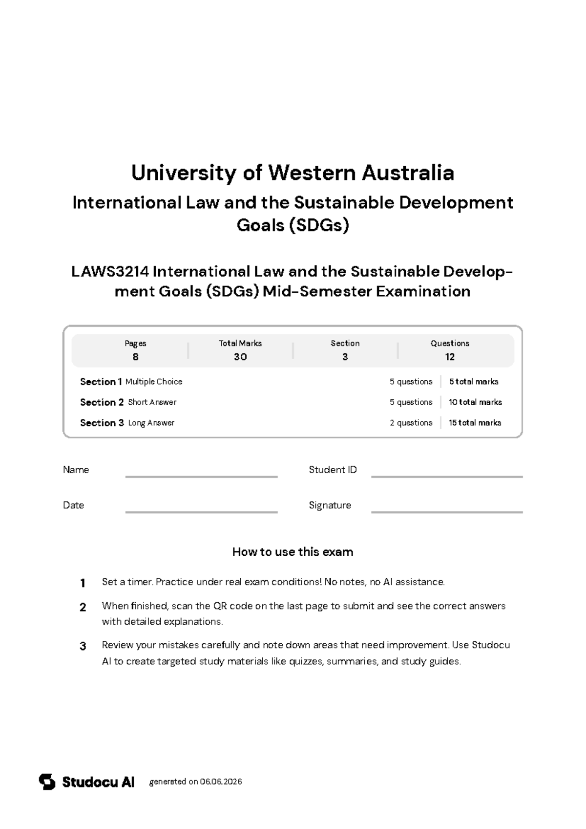 LAWS3214 International Law & SDGs Mid-Sem Exam - Studocu