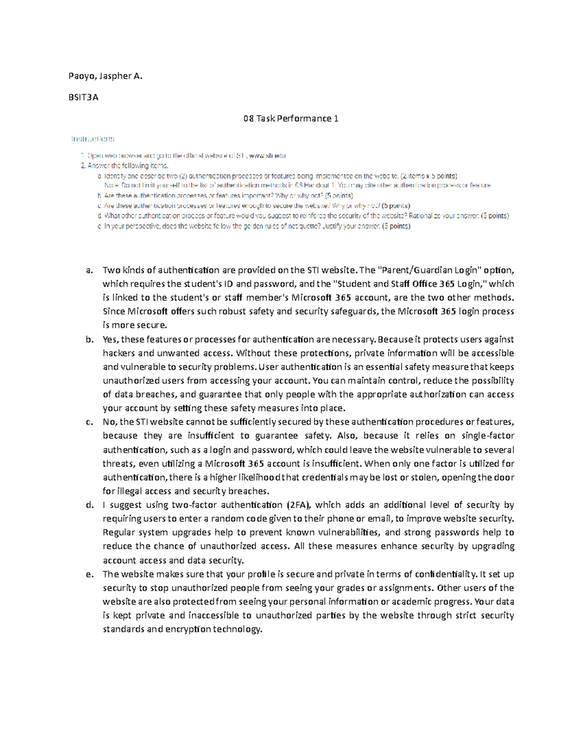 Task performance - Paoyo, Jaspher A. BSIT3A 08 Task Performance 1 a ...