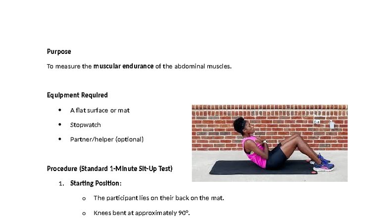 SIT UP TEST - Sit Up Test - Purpose To measure the muscular endurance ...
