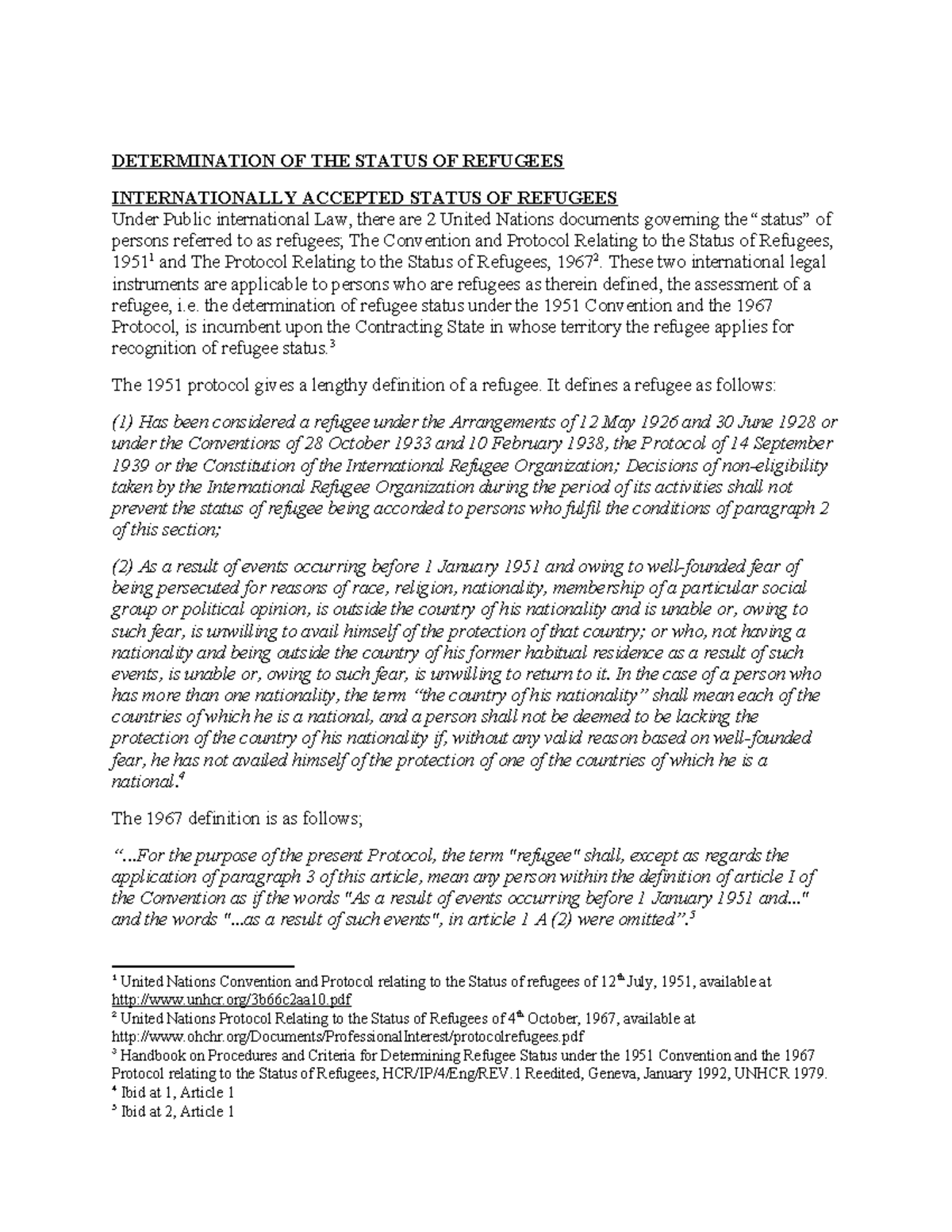 Determination of Refugee Status Under International Law - Studocu