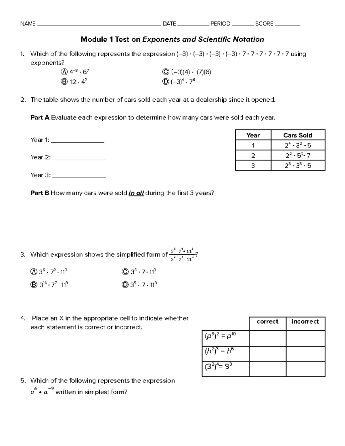 Module 1 Test: Exponents & Scientific Notation Analysis - Studocu