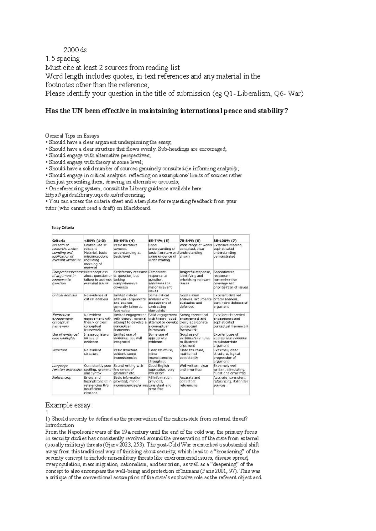 Major Essay Plan: The UN's Effectiveness in Maintaining Peace (DS 1.5 ...