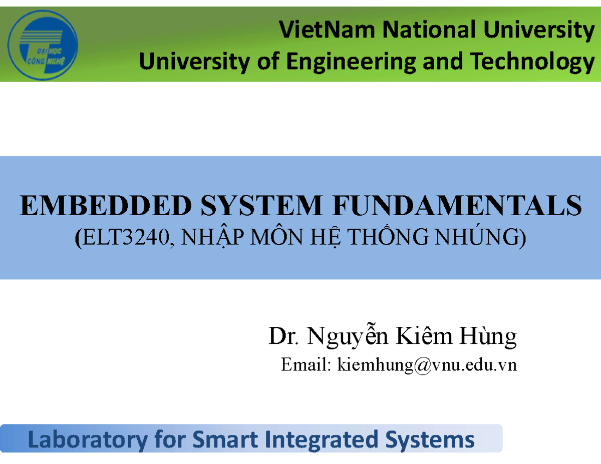 Lecture 4 Embedded Software - Laboratory for Smart Integrated Systems VietNam National ...