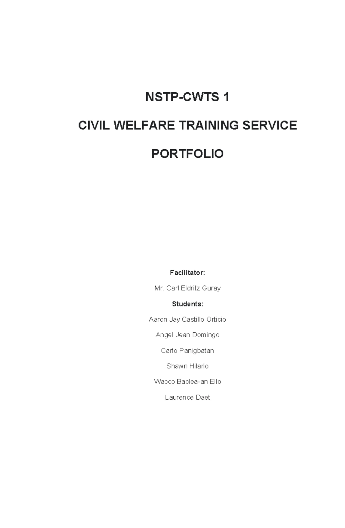 CWTS II Portfolio: Community Service at Barangay Muzon South - Studocu