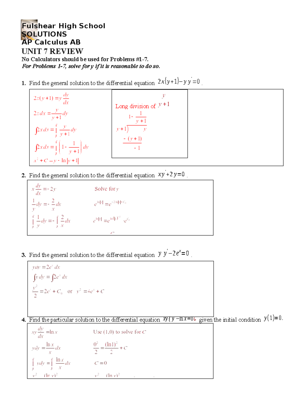 AP Calculus AB Unit 7 review solutions and problem-solving guide - Studocu