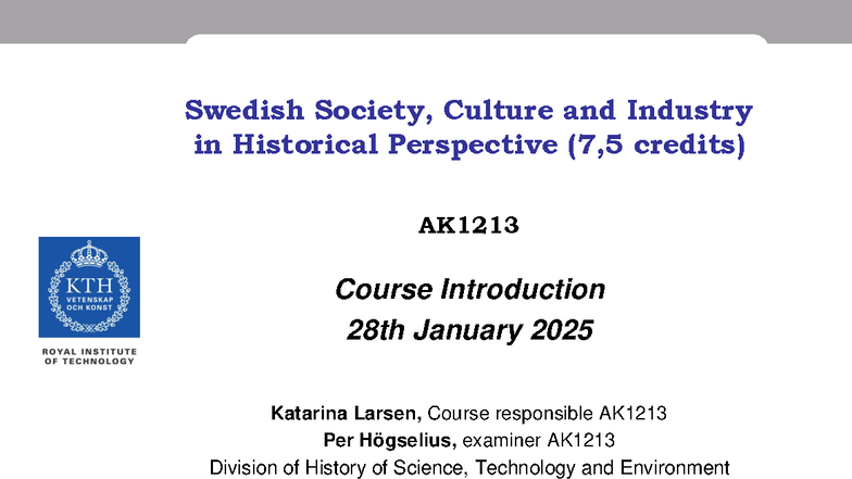 AK1213 Course Introduction: Swedish Society, Culture & Industry (VT2025 ...