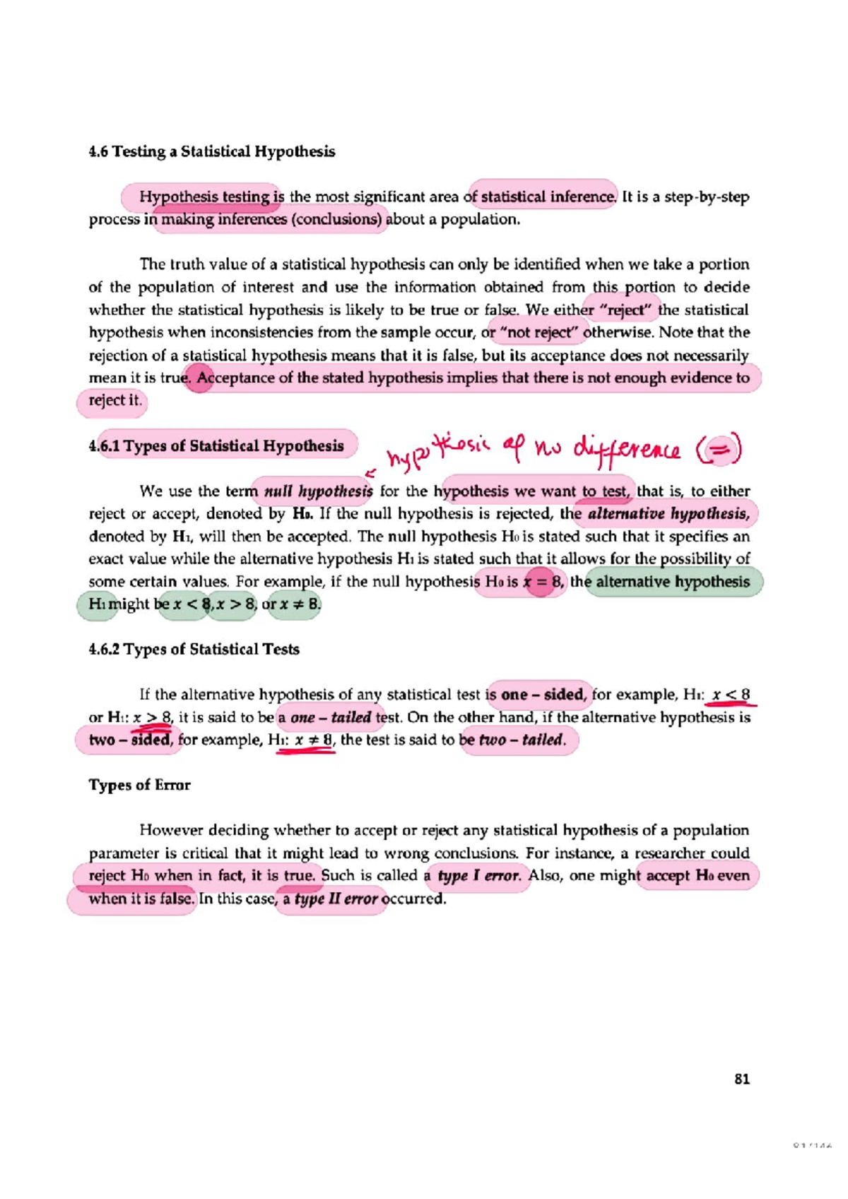 4.6 Hypothesis Testing: Understanding Statistical Inference - Studocu
