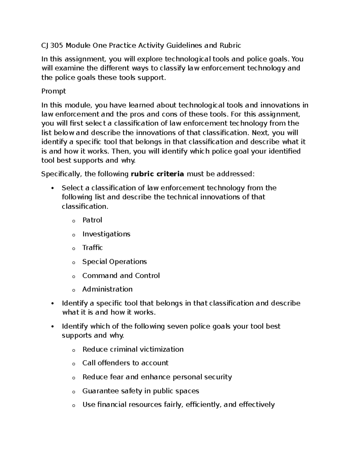 CJ 305 Module 1 Practice Activity: Law Enforcement Tech Analysis - Studocu