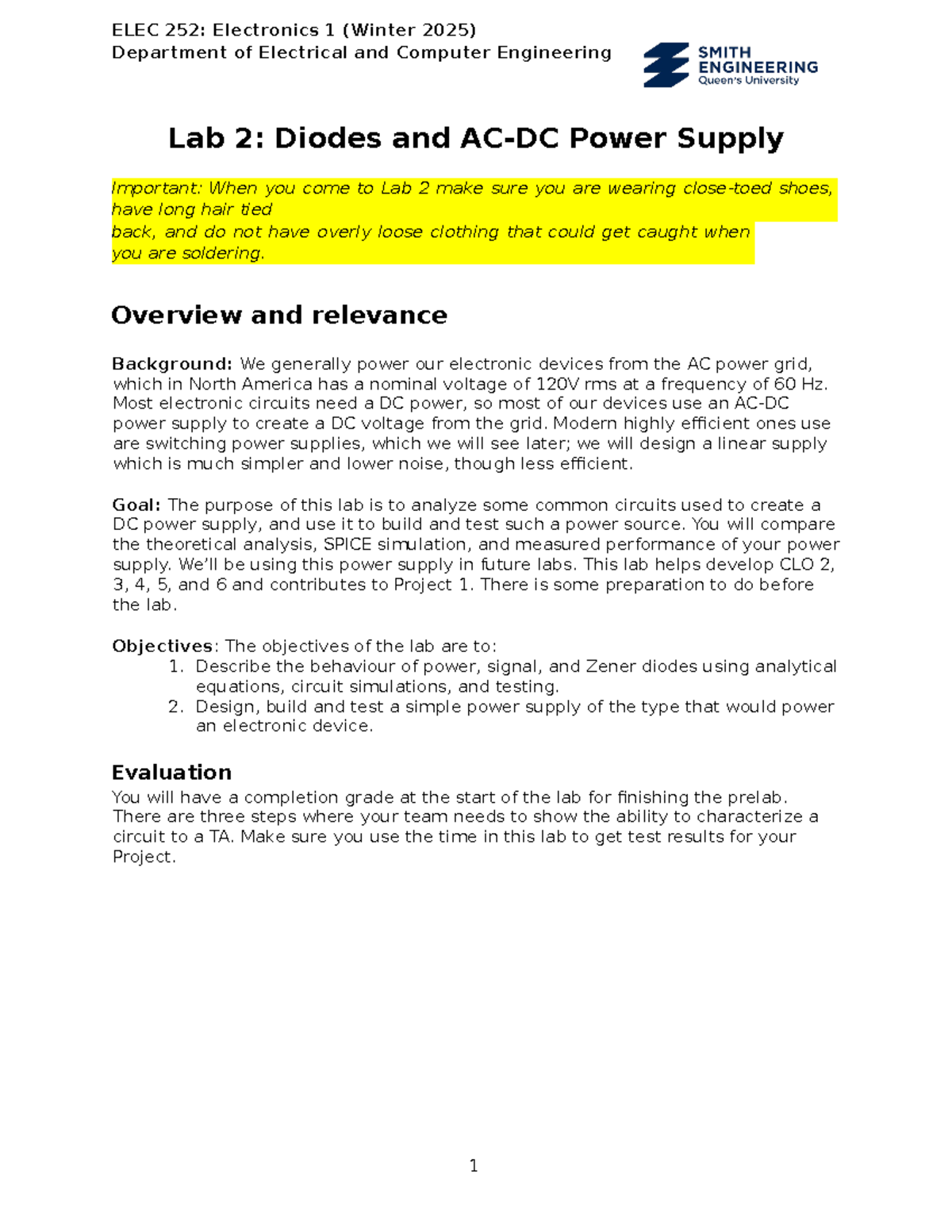 Lab 2 - Diodes & AC-DC Power Supply Analysis - ECE 202 - Studocu