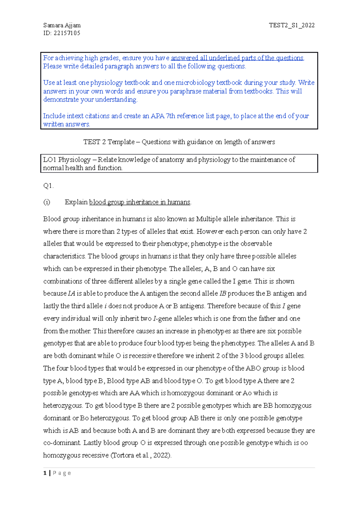 Test2 S1 2022 - Samara Ajjam - ID: 22157105 For achieving high grades ...