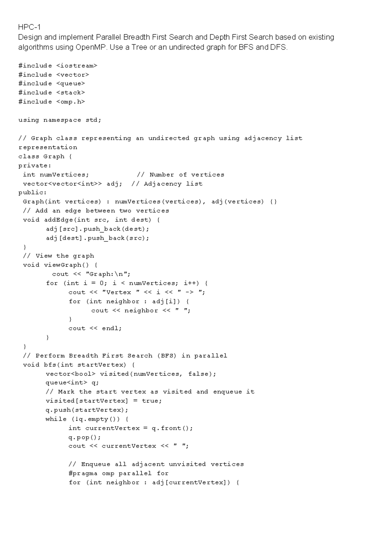 HPC-1-3 Parallel BFS and DFS Implementation with Bubble & Merge Sort - Studocu