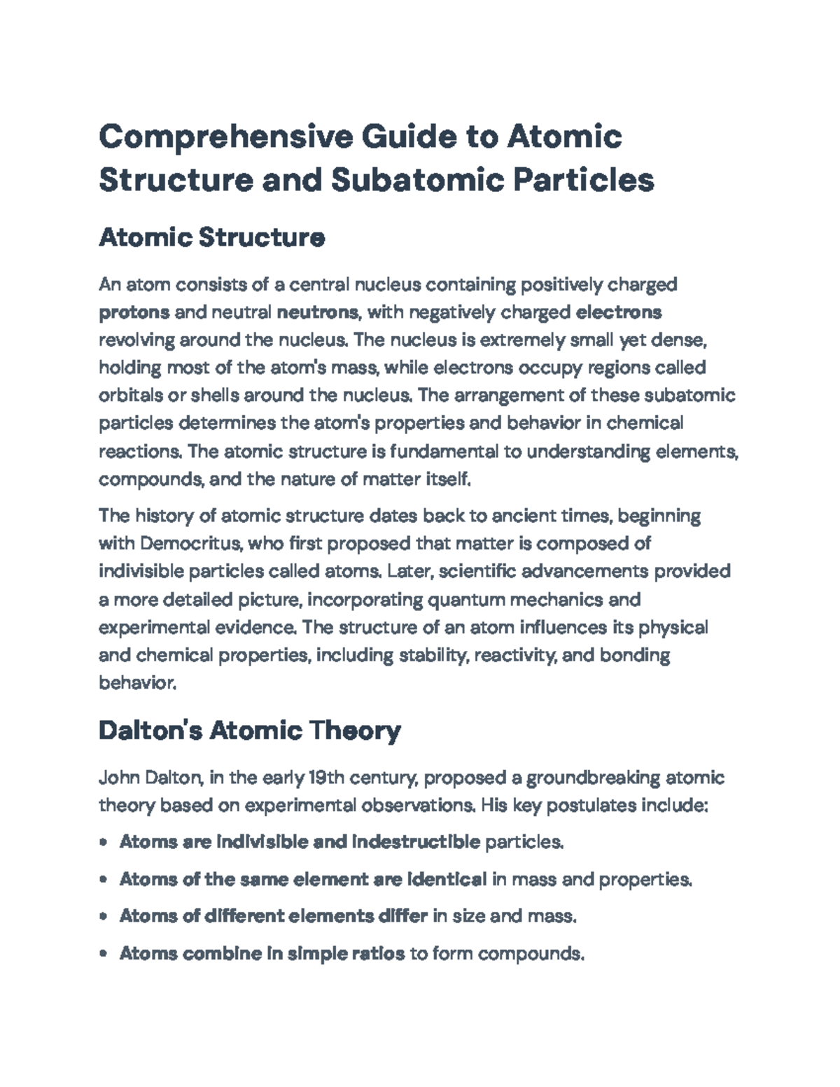 Comprehensive Guide to Atomic Structure and Subatomic Particles - Studocu